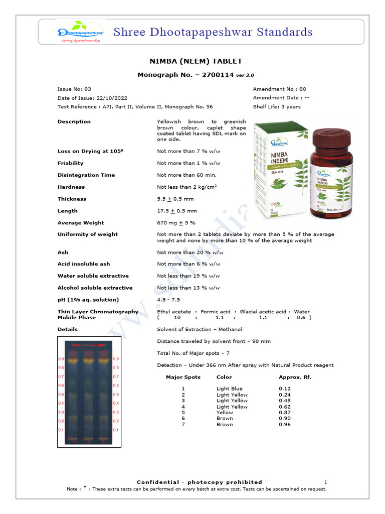 Nimba Tablet | PDF | Tablet (Pharmacy) | Solubility