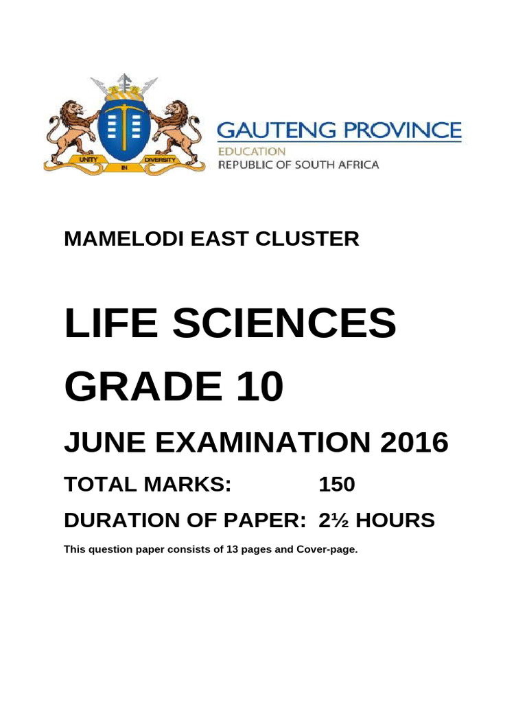 Grade 10 Life Sciences June Exam 2016 | PDF | Cell (Biology) | Epithelium