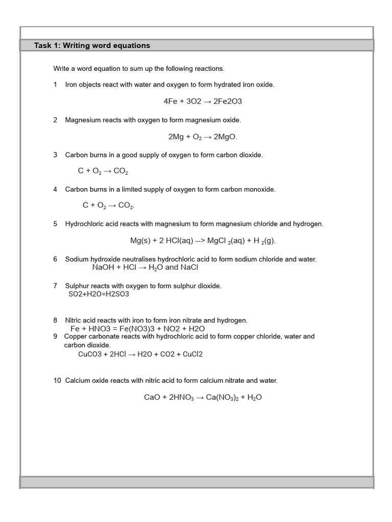 Word and Skeleton Equations | PDF | Magnesium | Oxide