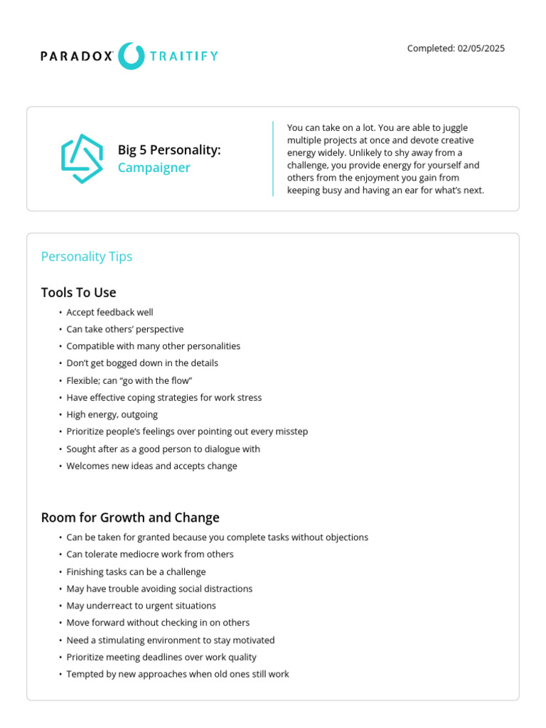 Mejdoub Achraf Traitify Assessment Results 02-05-2025 | PDF ...