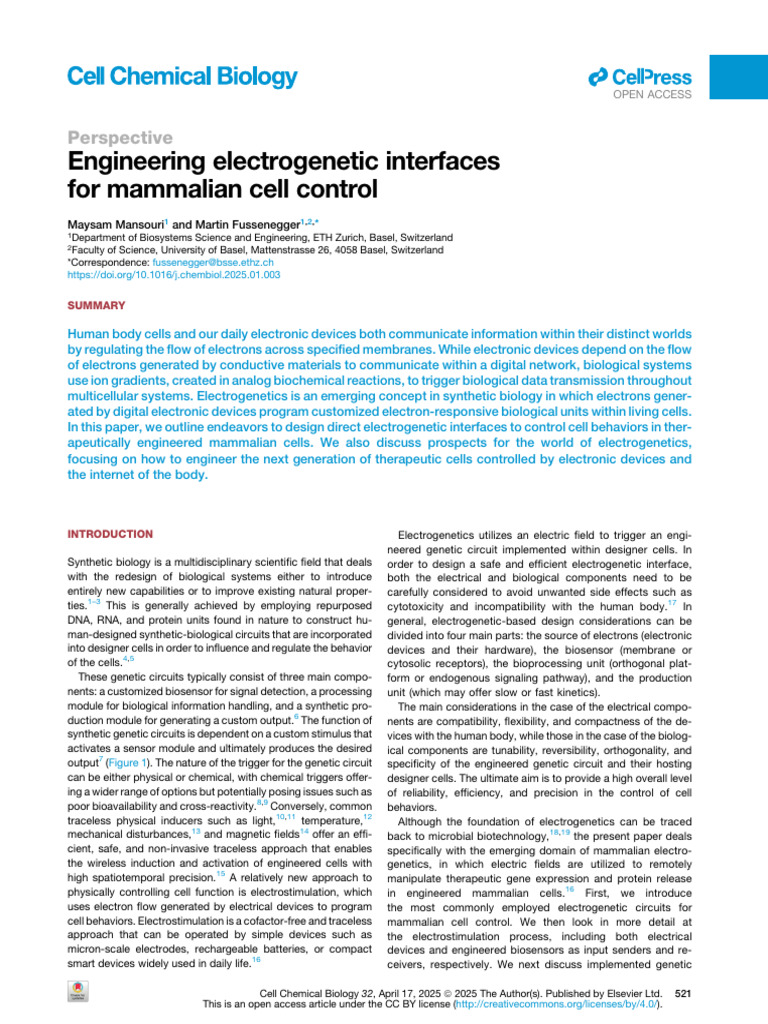 Engineering Electrogenetic Interfaces For Mammalia | PDF | Cell ...