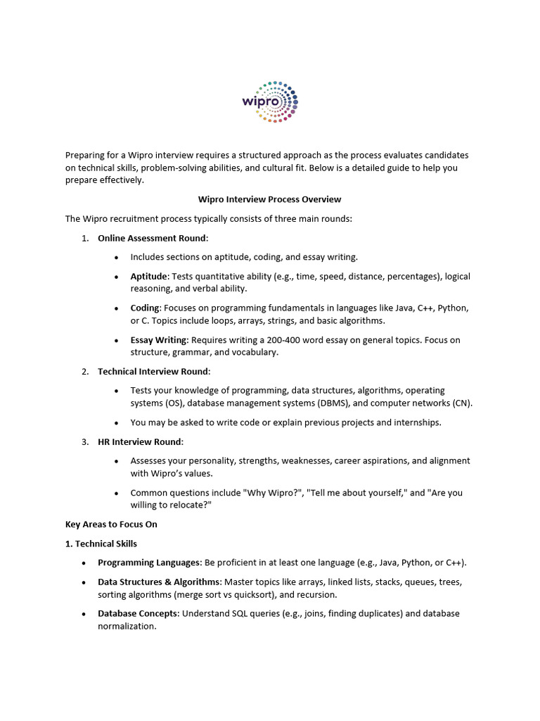 Wipro Interview Process Overview | PDF | Databases | Computer Programming