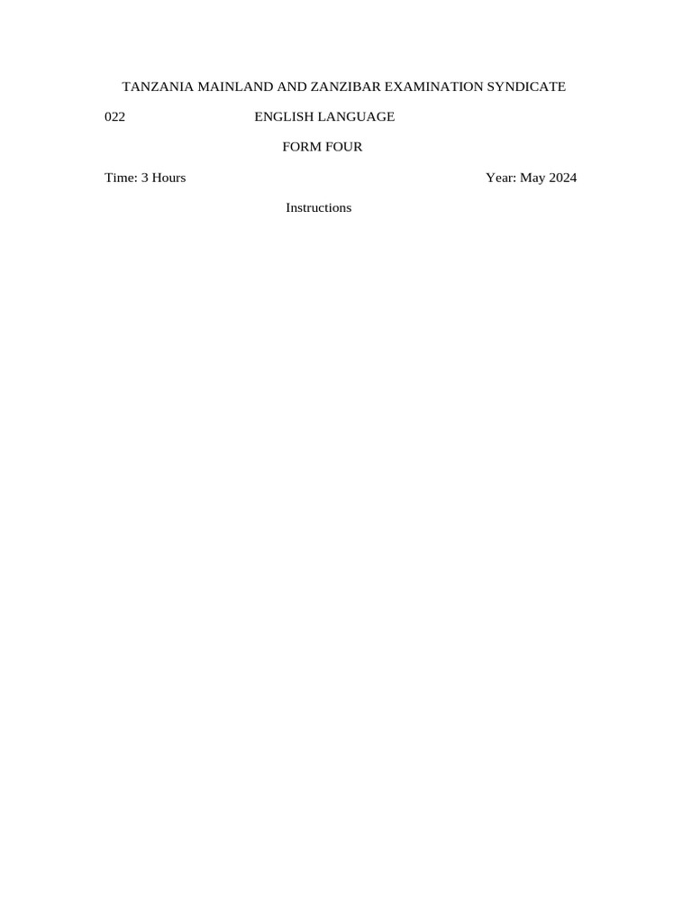 Form Four English Exam May 2024 | PDF
