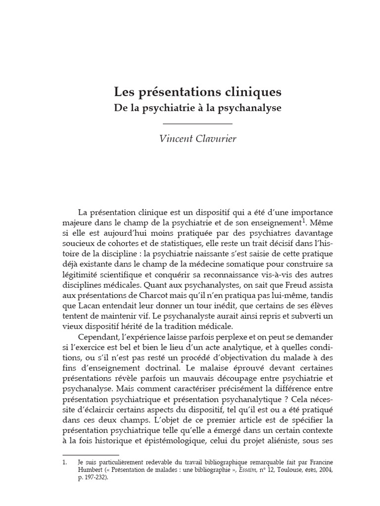 Présentations cliniques en psychiatrie | PDF | Psychiatrie | Psychanalyse