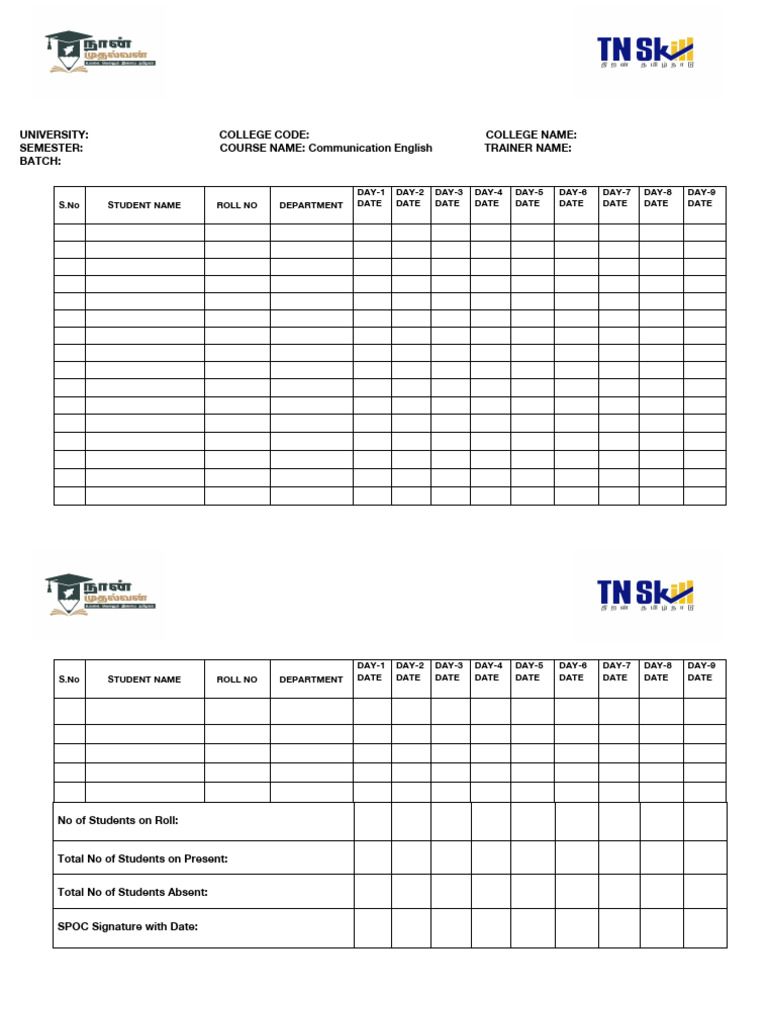 REVISED STUDENT ATTENDANCE SHEET - Docx 1 | PDF