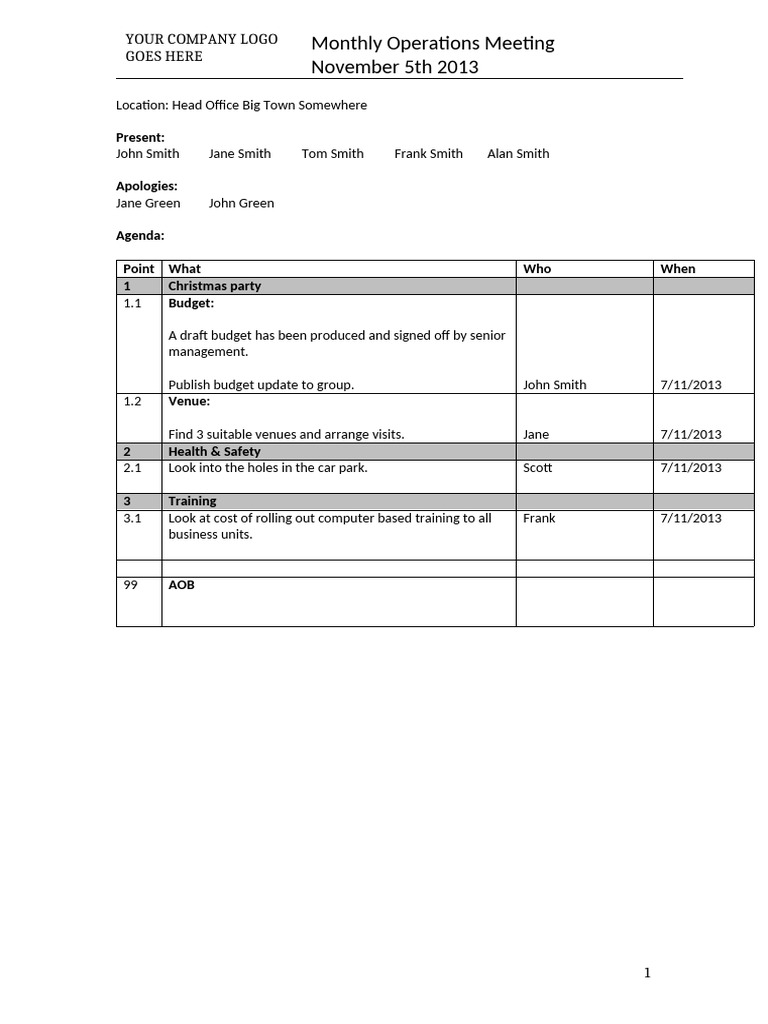 Monthly Operations Meeting Agenda | PDF