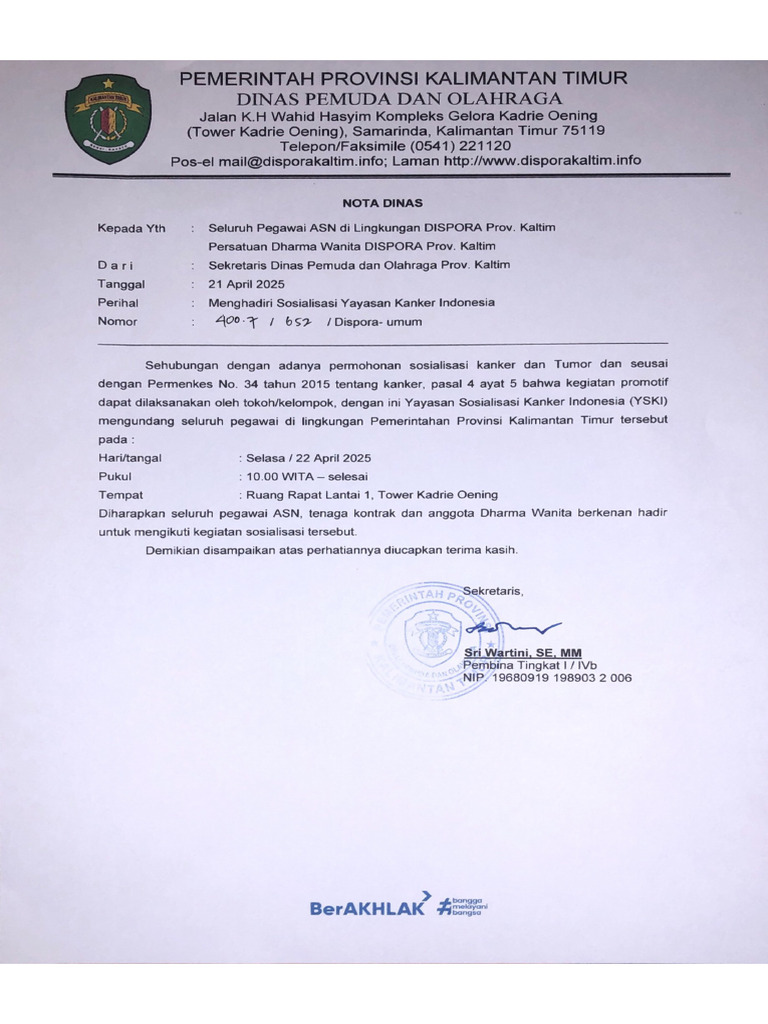 Nota Dinas Sosialisasi YSKI | PDF