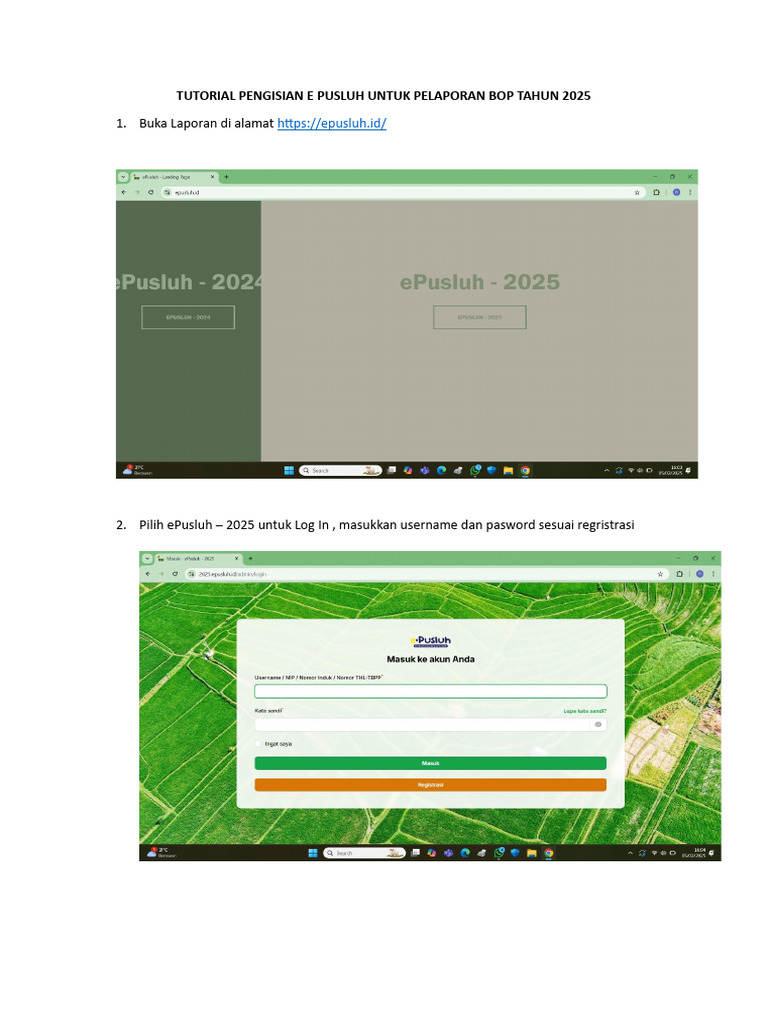 Tutorial Pengisian e Pusluh Untuk Pelaporan Bop Tahun 2025 | PDF