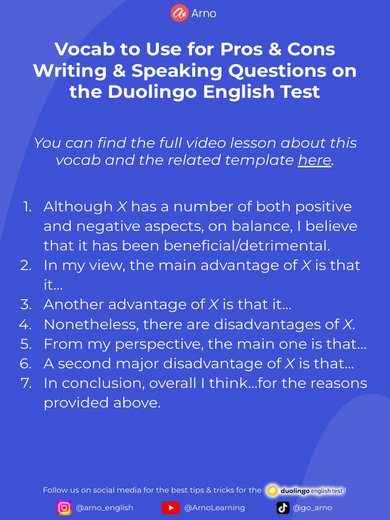 Duolingo Test Pros & Cons Vocabulary Guide | PDF