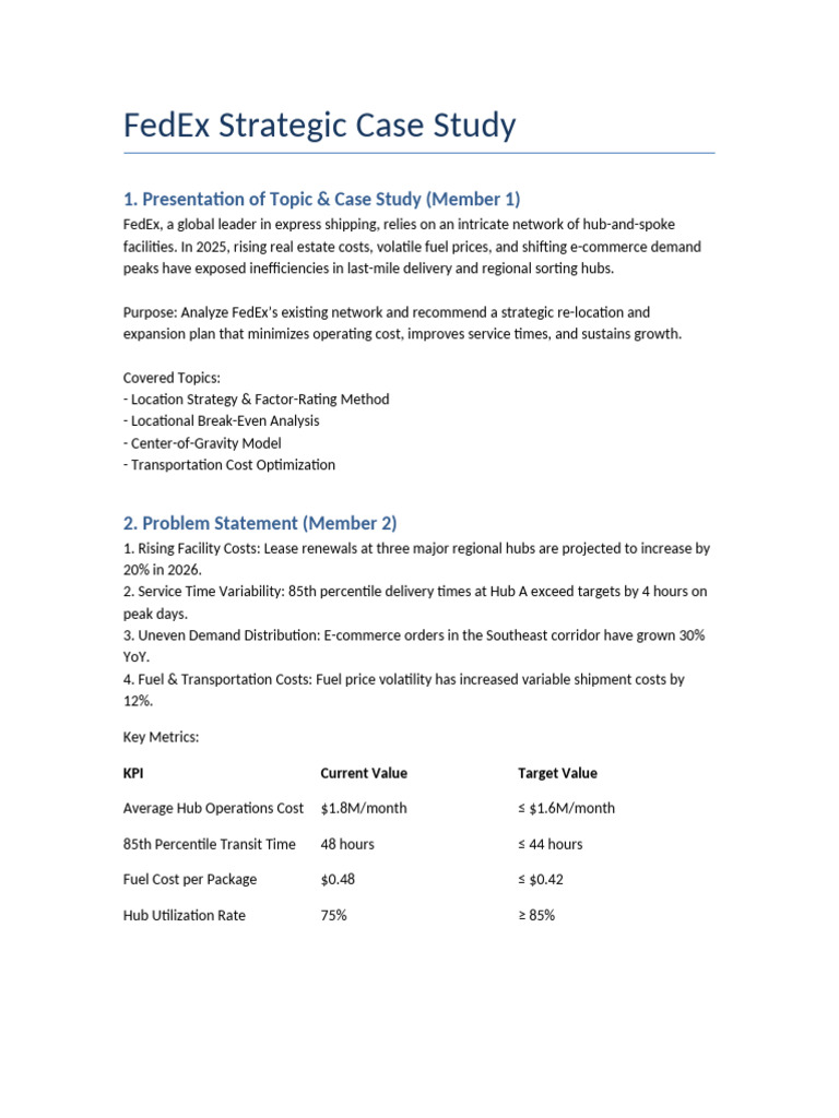 FedEx Network Optimization Strategy | PDF | Fed Ex | Transport