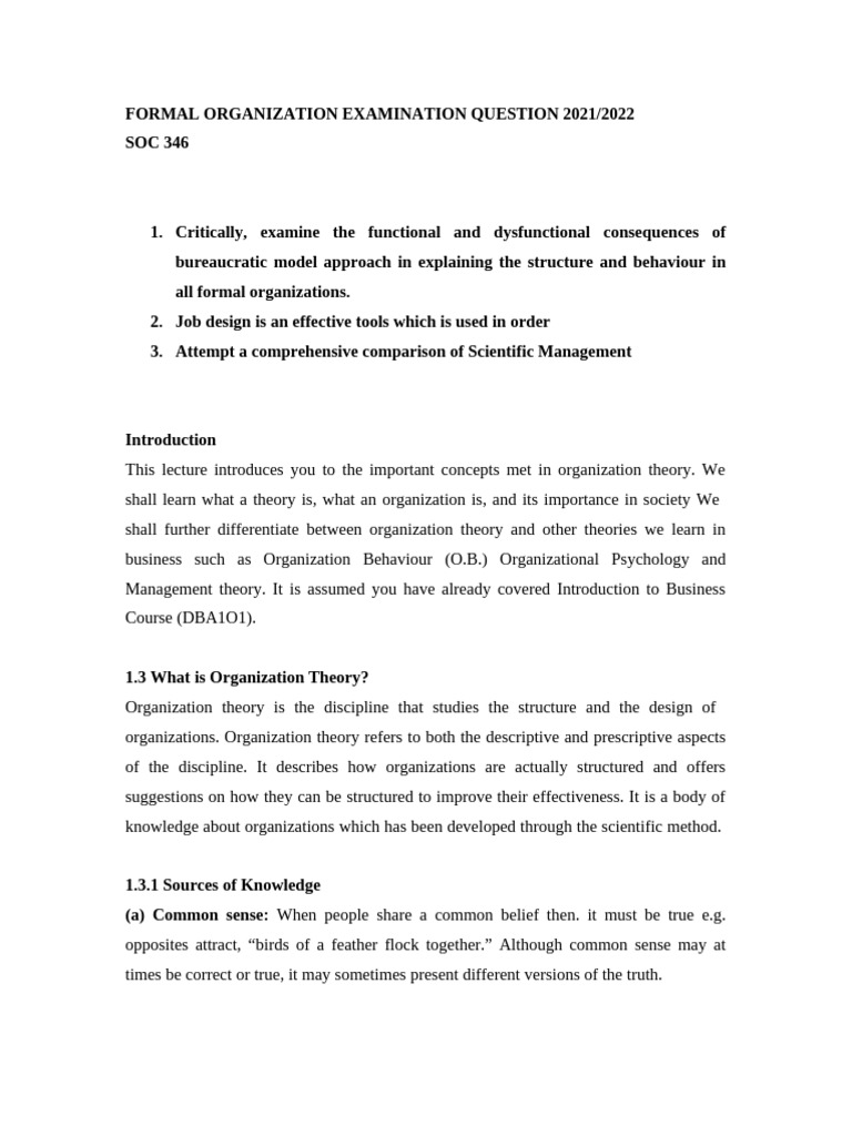 fORMAL ORGANIZATION | PDF | Organizational Behavior | Theory