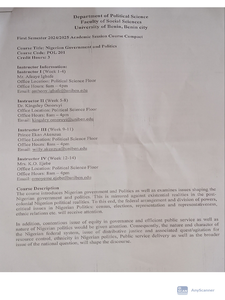 Pol 201 Course Outline 2 | PDF
