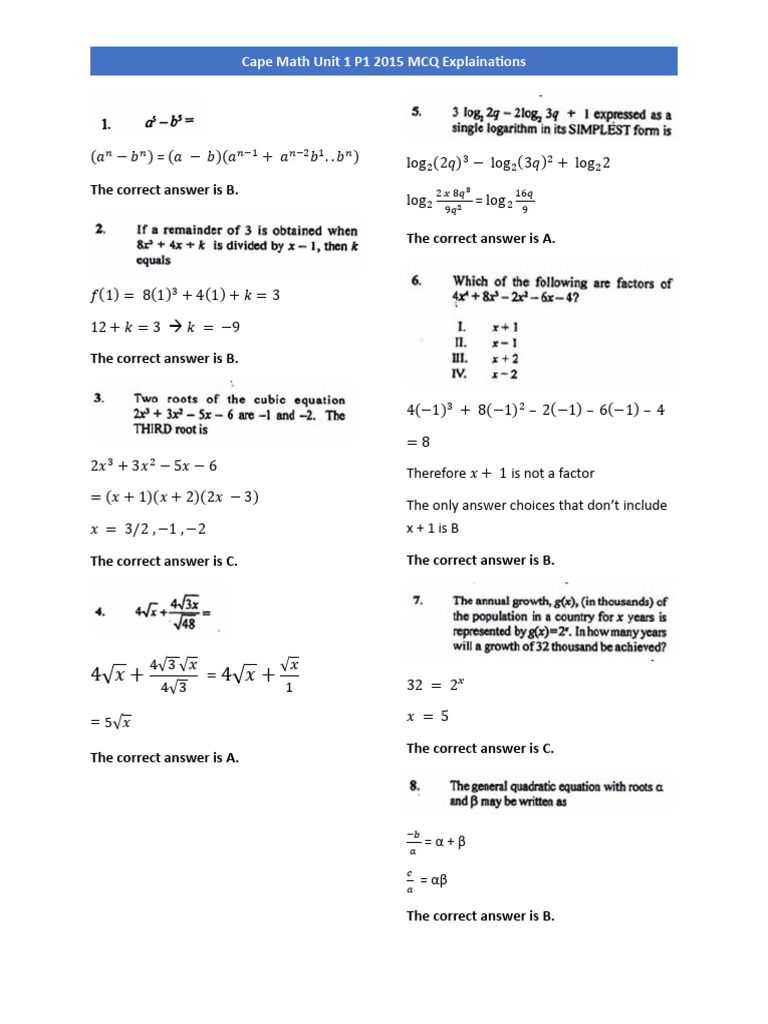 Cape Math U1 P1 2015 Solutions | PDF | Applied Mathematics | Linear Algebra