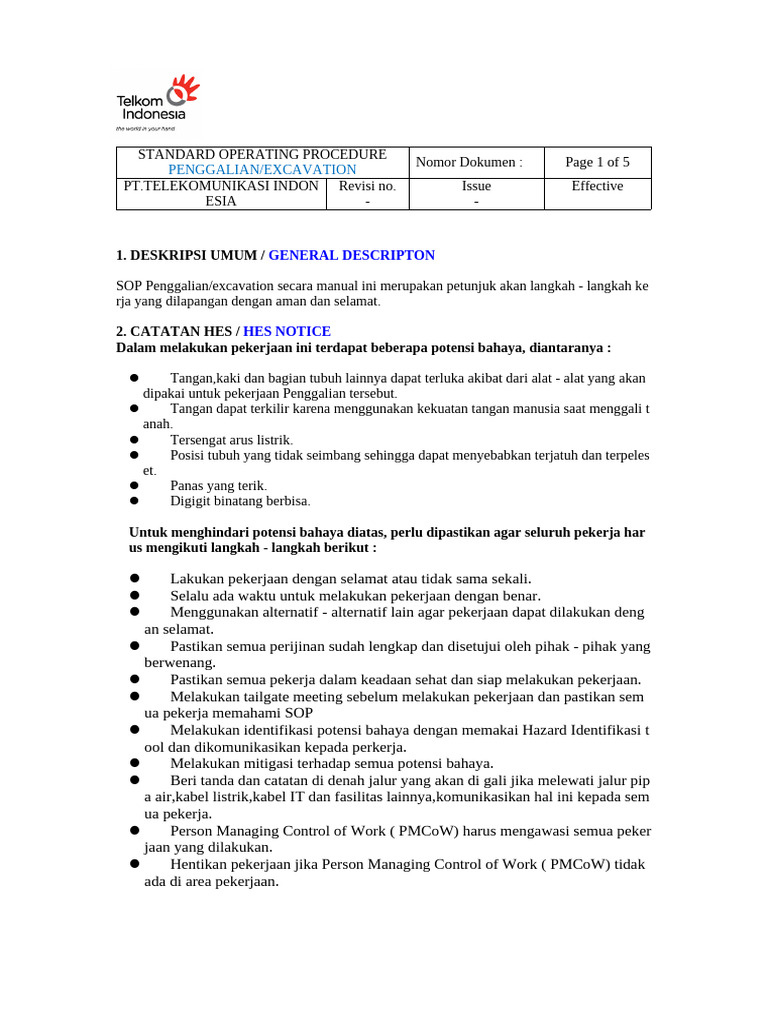 SOP Pengalian, Penarikan Kabel, Instal OTB | PDF