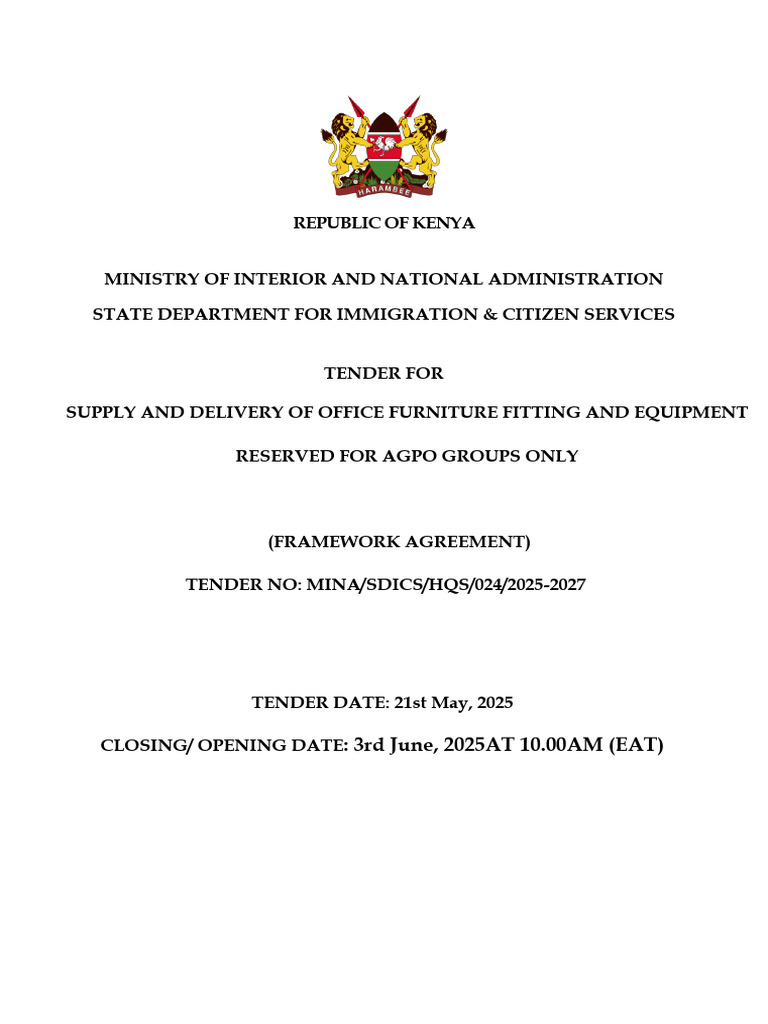 No 24 Tender Document For Supply and Delivery of Office Furniture ...