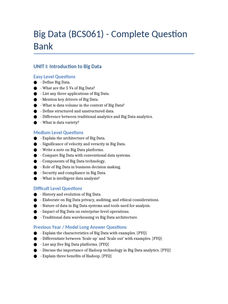 Big Data BCS061 Complete Question Bank With RealWorld | PDF | Apache Hadoop | Big Data
