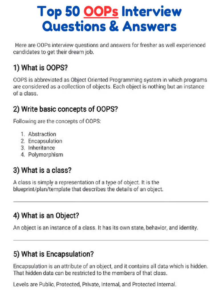 Top 50 OOPs Interview Ques & Ans | PDF