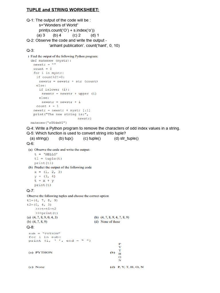 Python Tuple and String Exercises | PDF