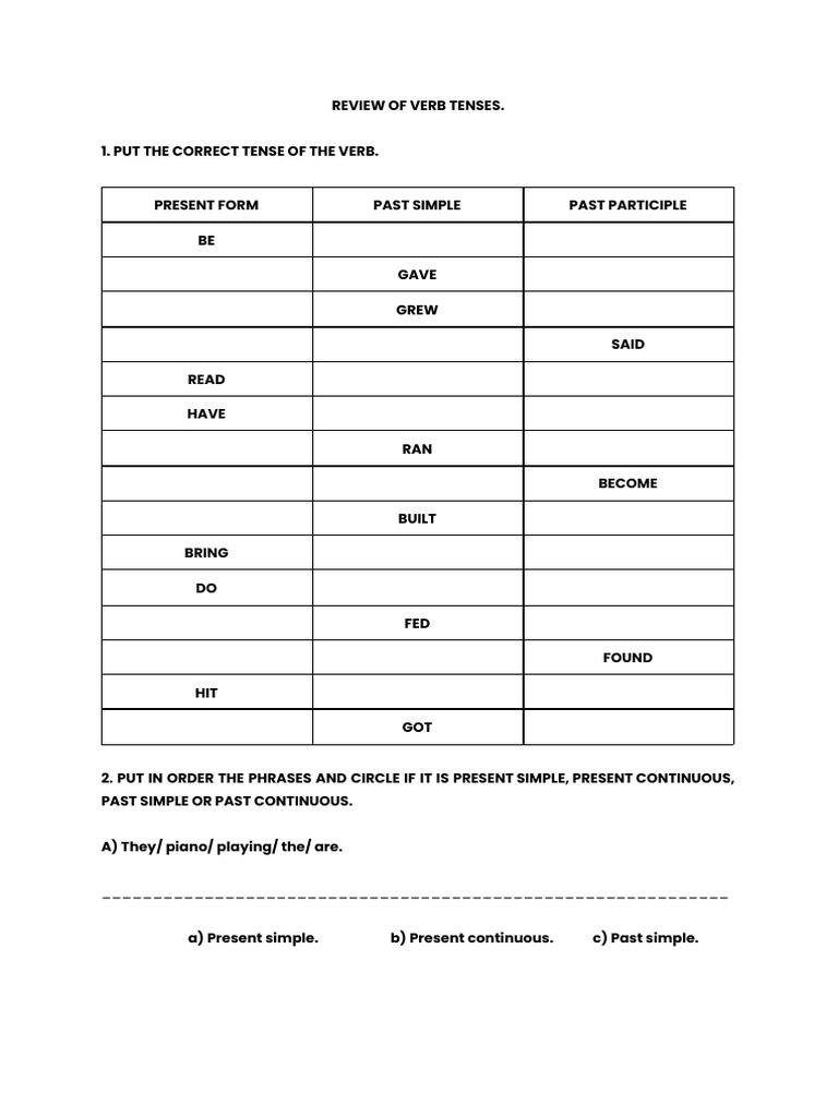 Exercises Review Verb Tenses and Verbs | PDF | Verb | Linguistic Typology