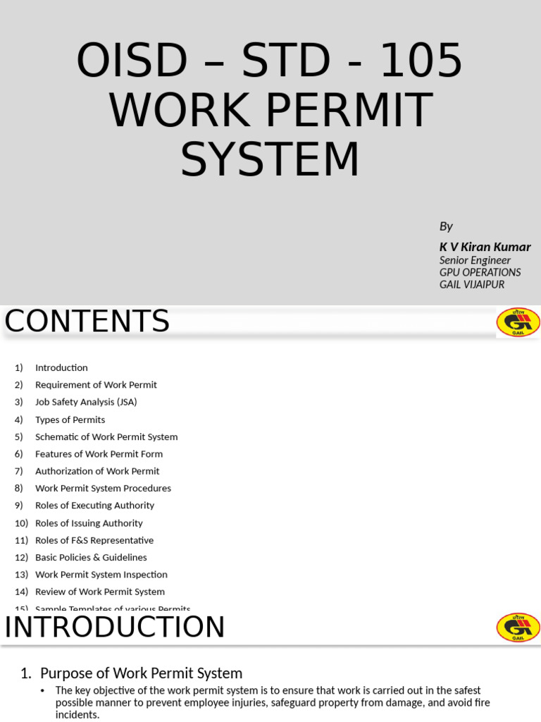 OISD 105 Work Permit System | PDF | Occupational Safety And Health | Safety