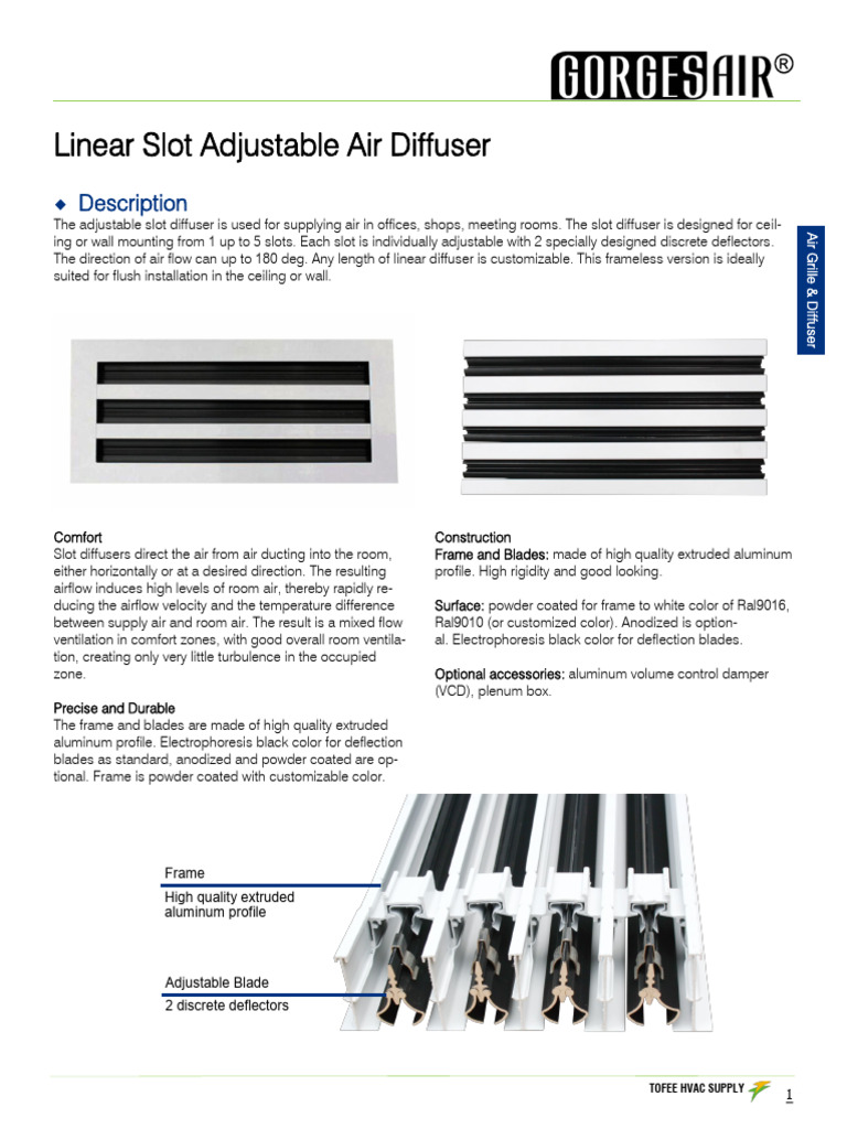 Linear Slot Adjustable Air Diffuser | PDF | Engineering Thermodynamics | Building Engineering