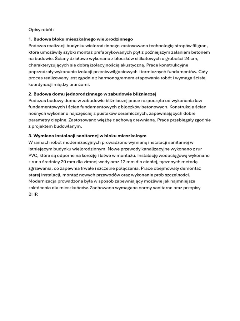 Opisy Robót | PDF