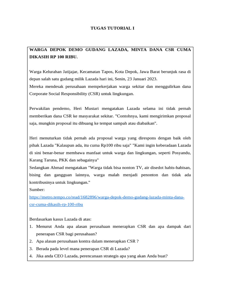 Soal Tugas Tutorial I Manajemen | PDF