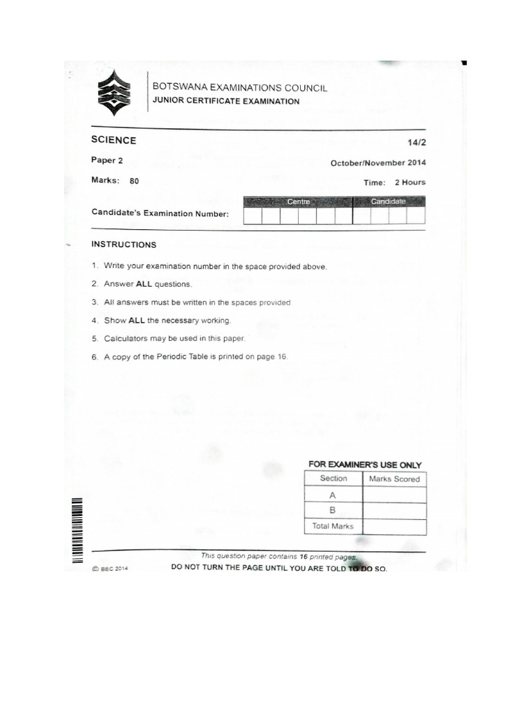 Science Jce Paper 2 Exam | PDF
