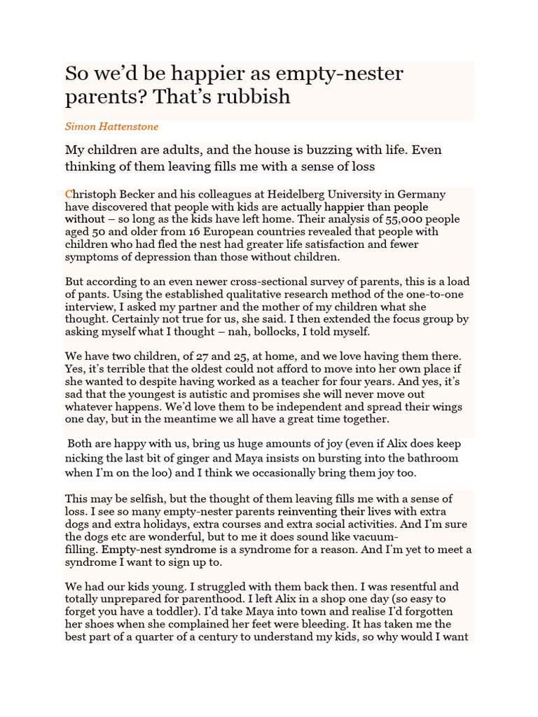 So, Wed Be Happier As Empty-Nester Parents | PDF