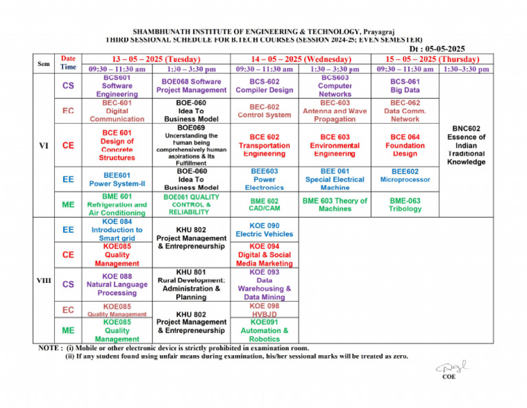 3rd Sessional - Schedule - 24-25 - Even-13 May 25 | PDF