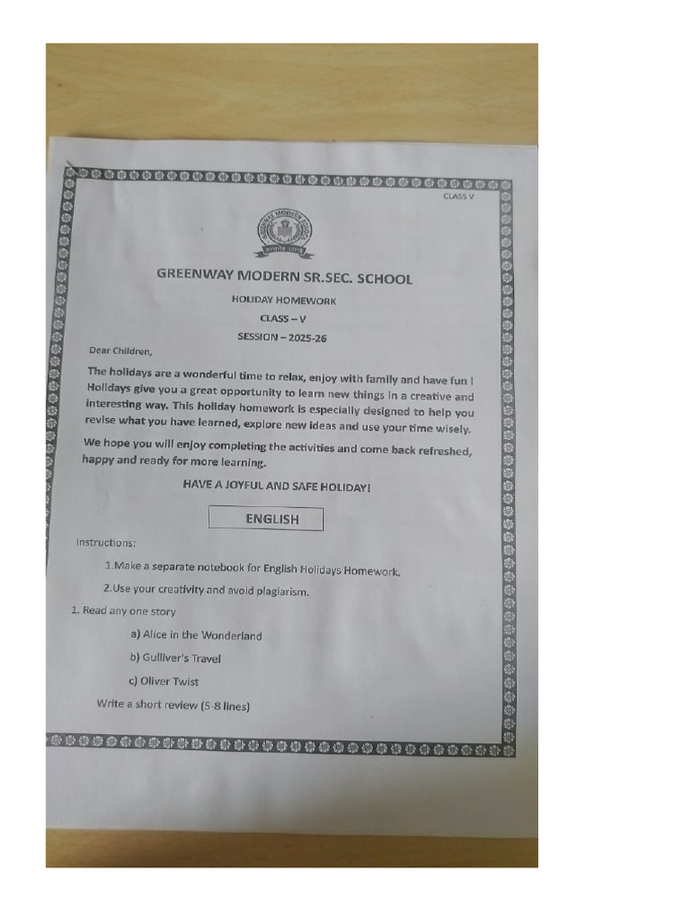 Holiday Homework | PDF