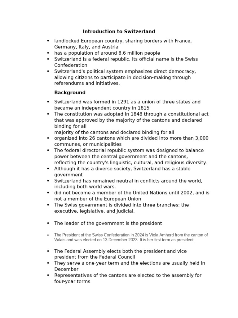 Overview of Switzerland's Government | PDF