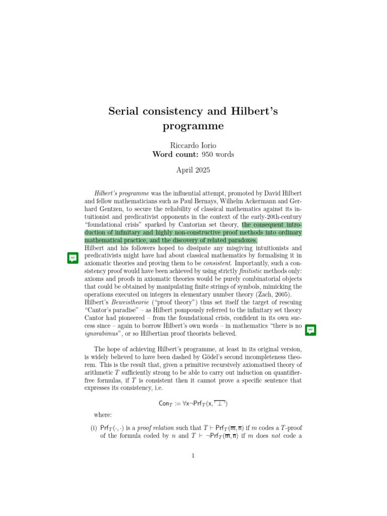 Serial_consistency_and_Hilbert_s_programme (3) | PDF | Axiom | Mathematical Proof
