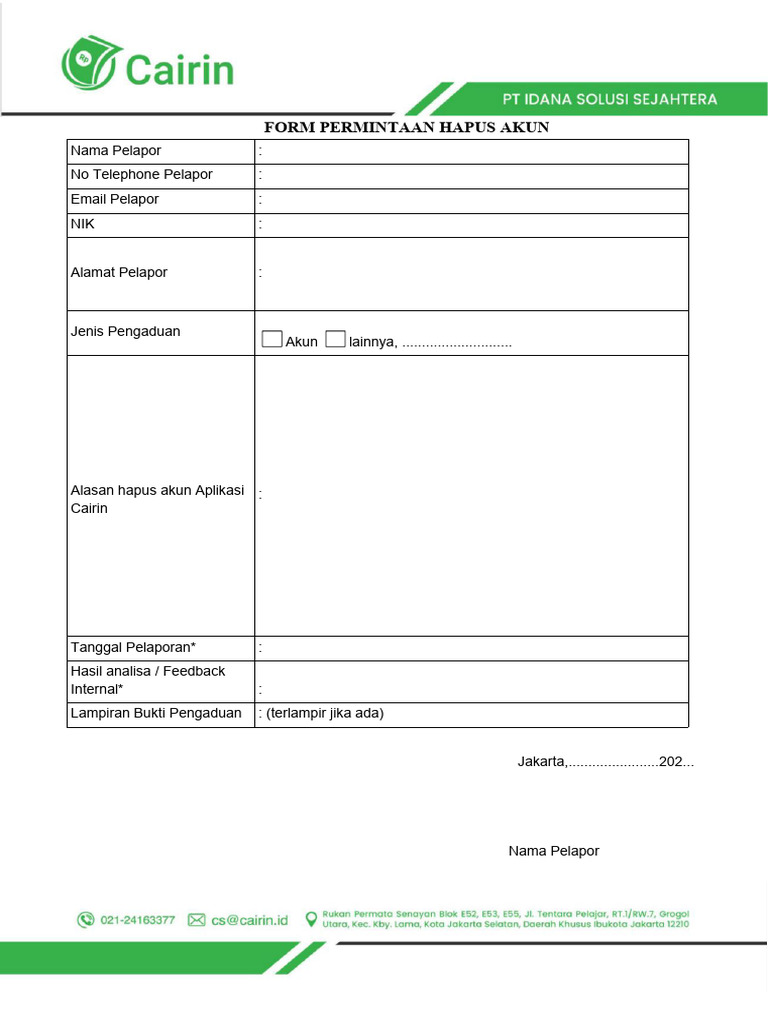 Form Pengajuan Hapus Akun | PDF