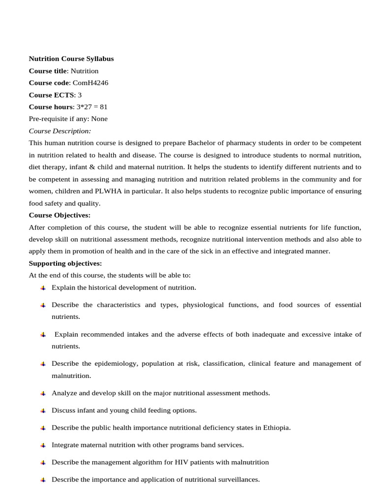 Nutrition Course Syllabus | PDF | Nutrition | Diet & Nutrition
