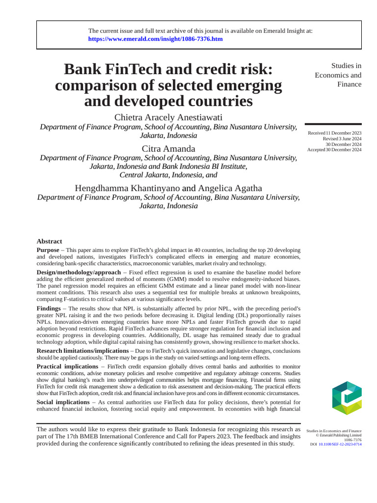 FinTech's Impact on Global Credit Risk | PDF | Banks | Risk