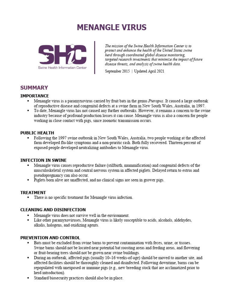 SHIC Menangle Fact Sheet 28apr2021 | PDF | Virus | Virology