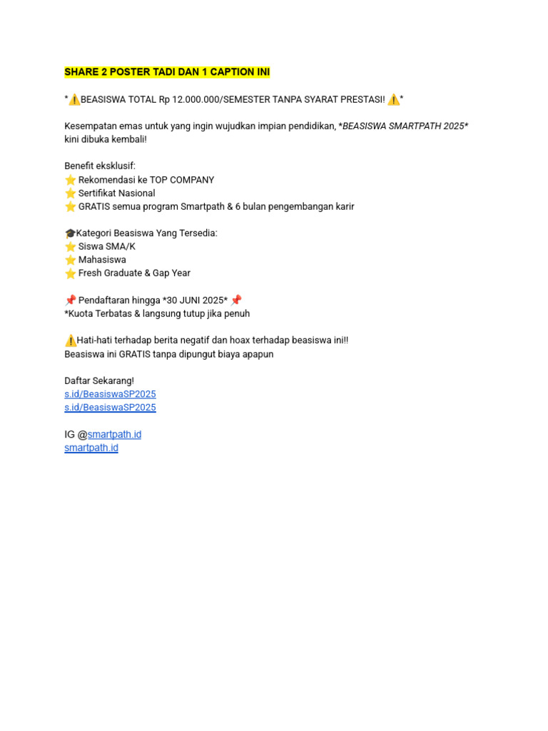 Beasiswa Smartpath 2025 Dibuka! | PDF