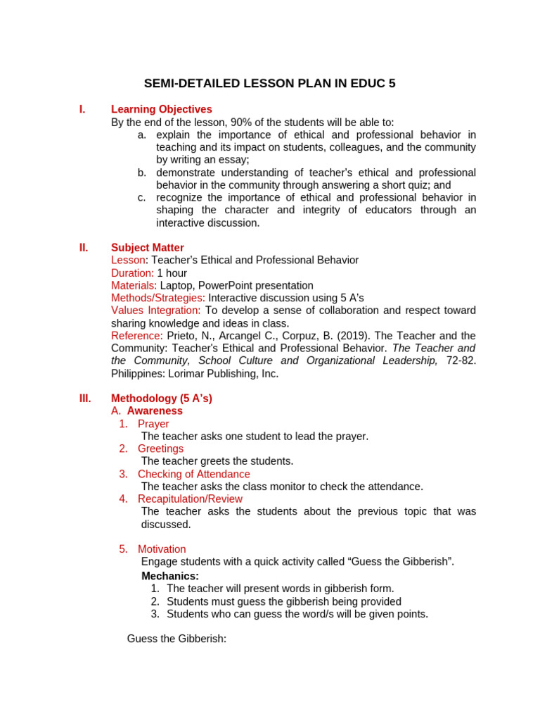 EDUC 5-CHAPTER 7 - Lesson Plan | PDF | Teachers | Learning