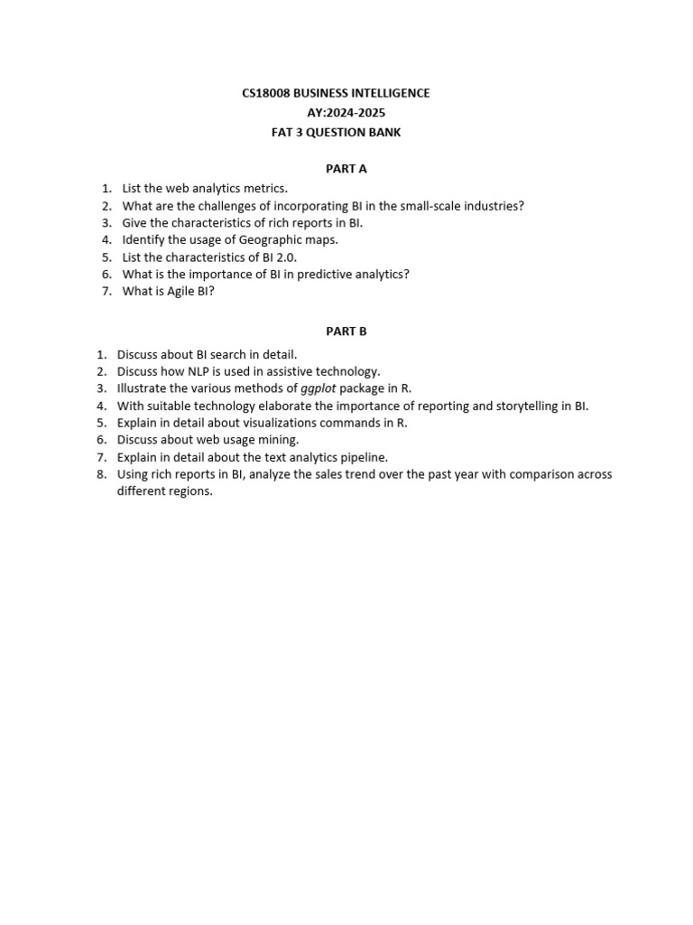 CS18008 Business Intelligence Question Bank | PDF