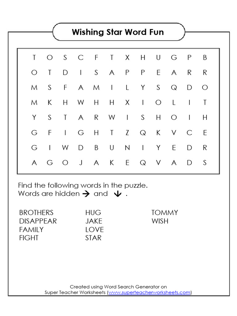 Wishing Star Word Search Puzzle | PDF | Word Search | Puzzles