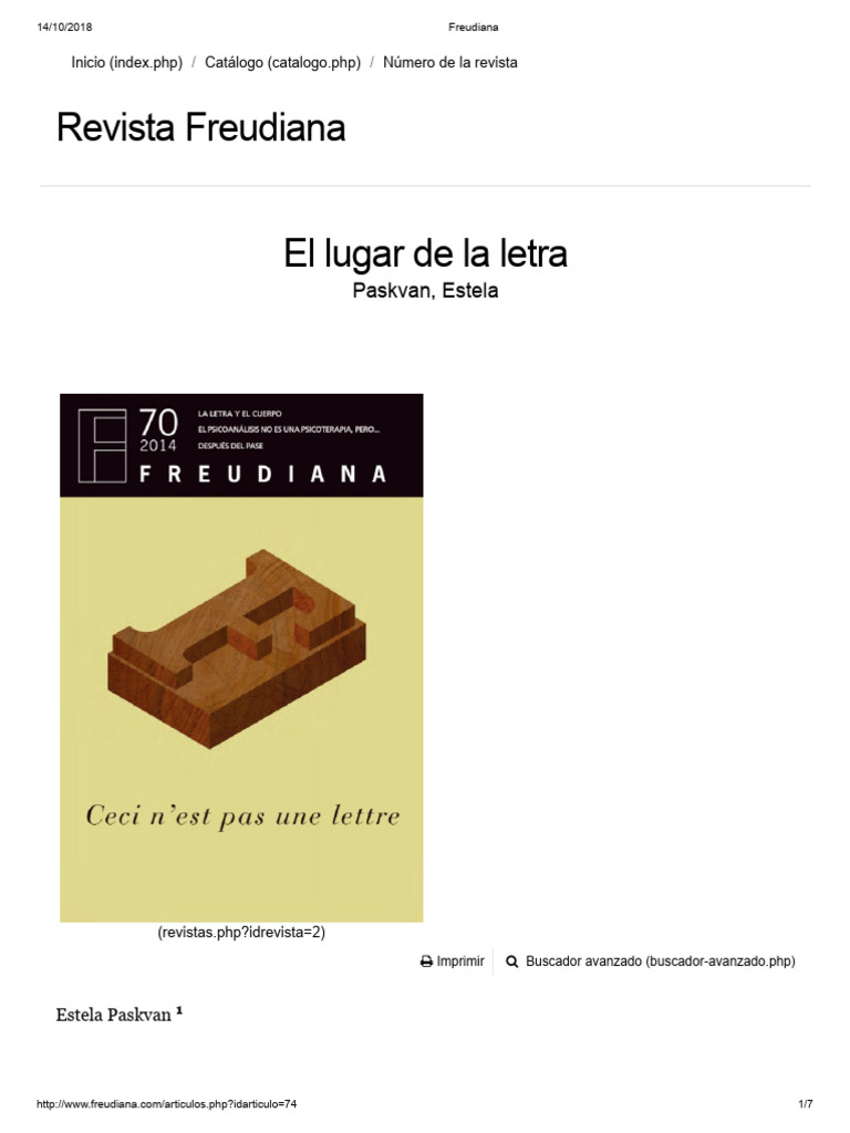 El Lugar de La Letra. E. Paskvan | PDF | Jacques Lacan | Mente inconsciente