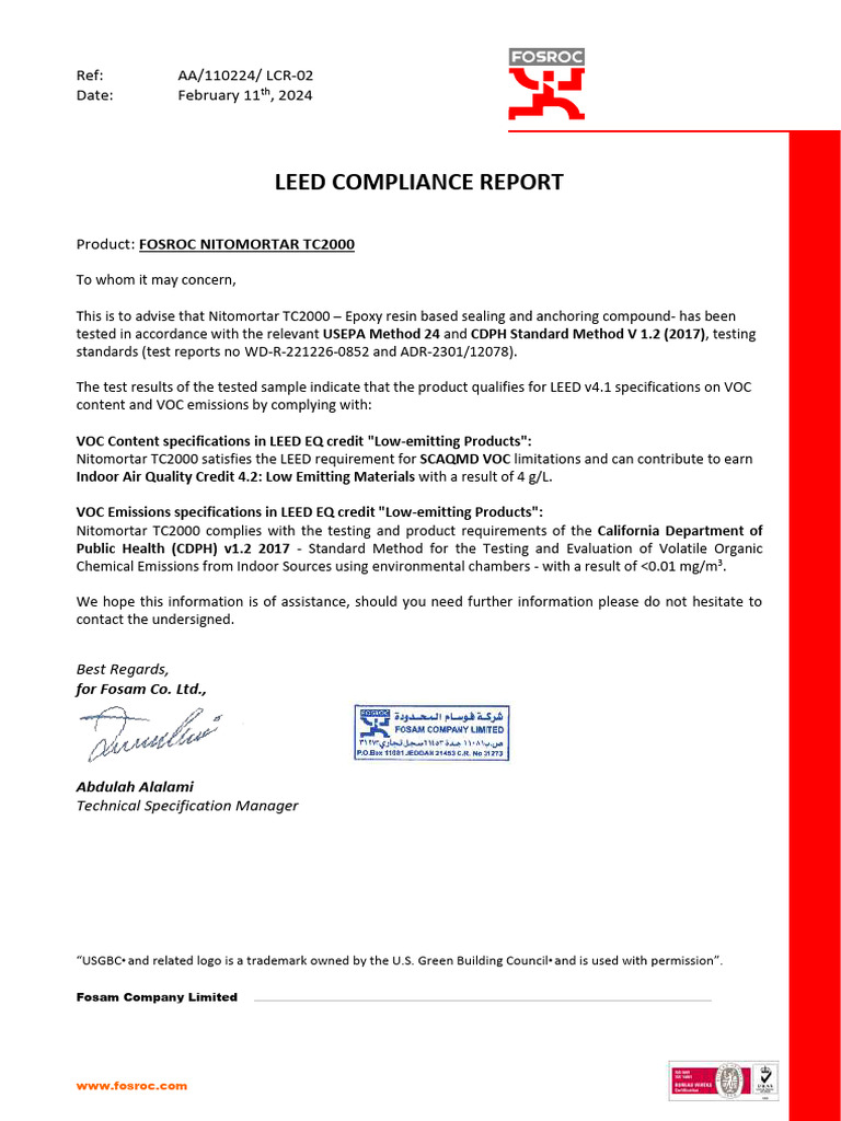 LEED REPORT Nitomortar TC2000 (1) | PDF