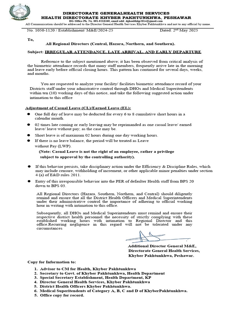 Attendance Policy Enforcement in KP Health Services | PDF | Khyber ...