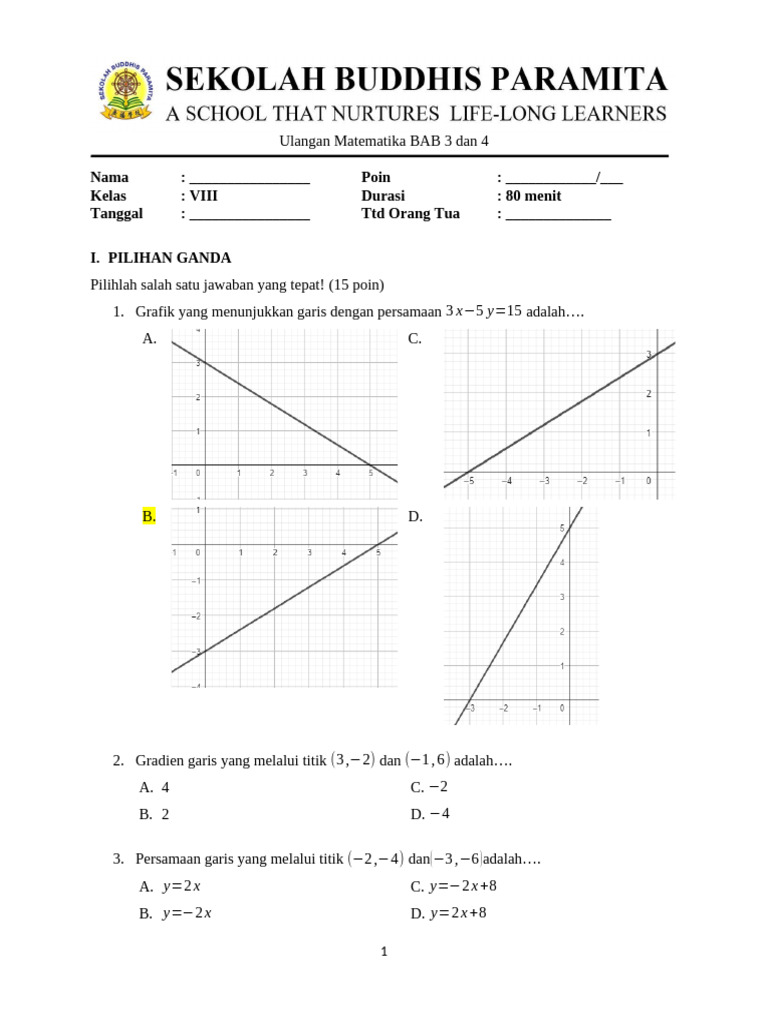 Ulangan Matematika BAB 4 Kunci Jawaban | PDF