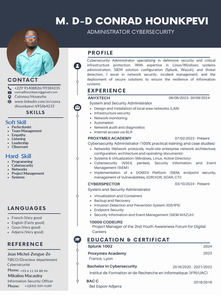 CV English Conrad Hounkpevi | PDF | Security | Computer Security