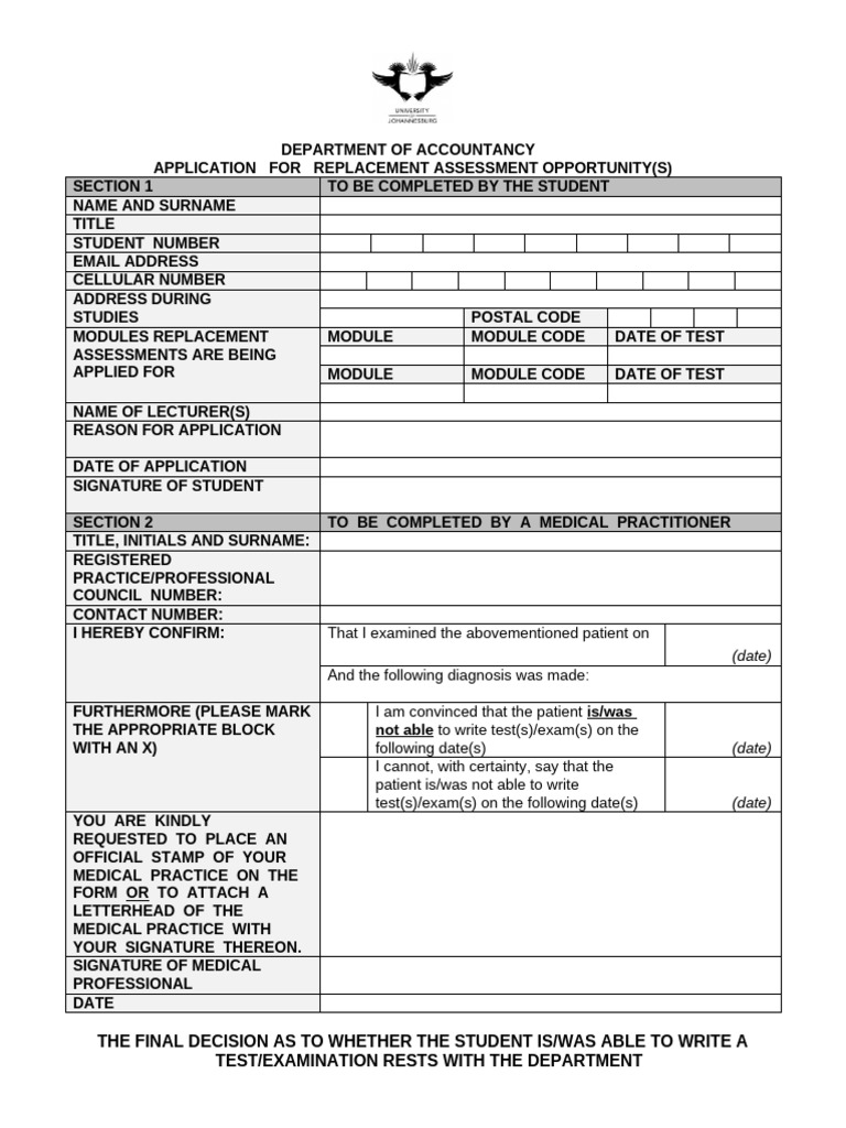 Application Form For Replacement Assessment Opportunity | PDF