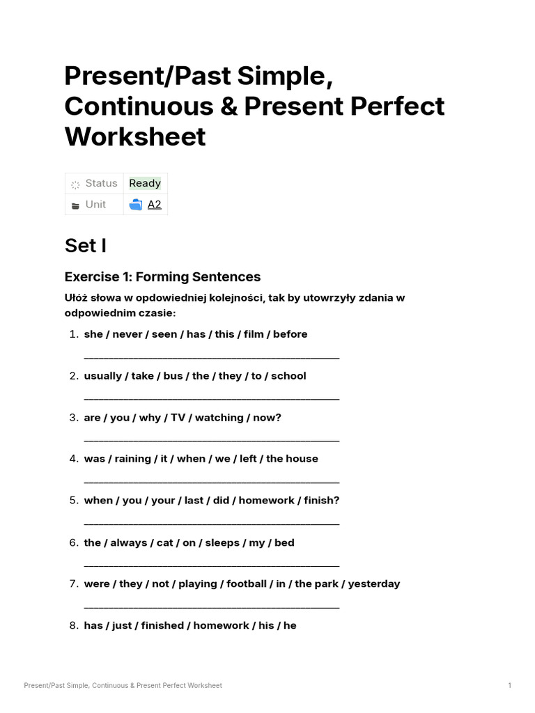 PresentPast Simple Continuous Present Perfect Worksheet | PDF