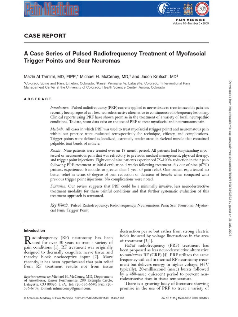Tamimi et al. - 2009 - A Case Series of Pulsed Radiofrequency Treatment ...