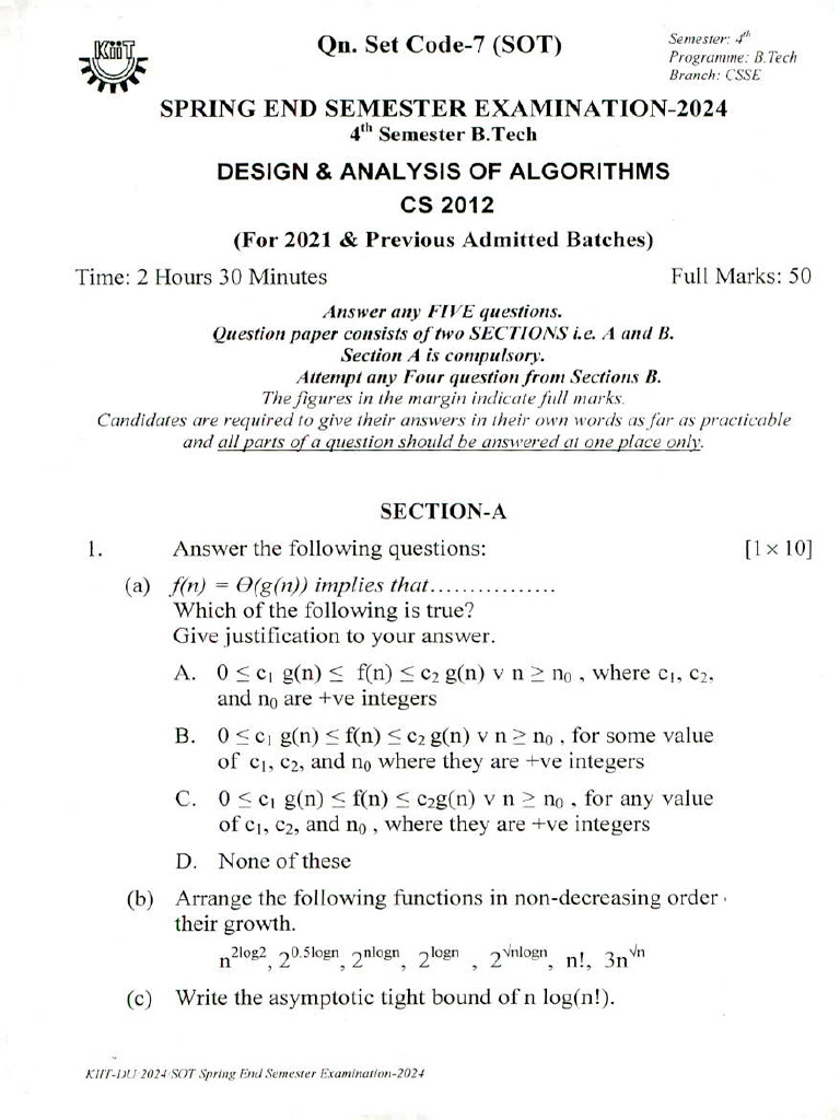 Design and Analysis of Algorithms 2024 END | PDF